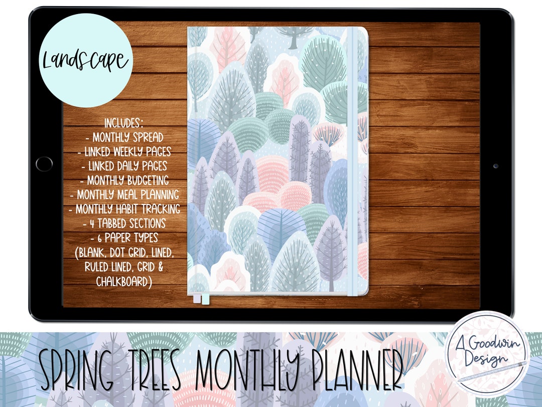 Spring Trees Monthly Landscape Planner for Goodnotes | iPad Planner ...