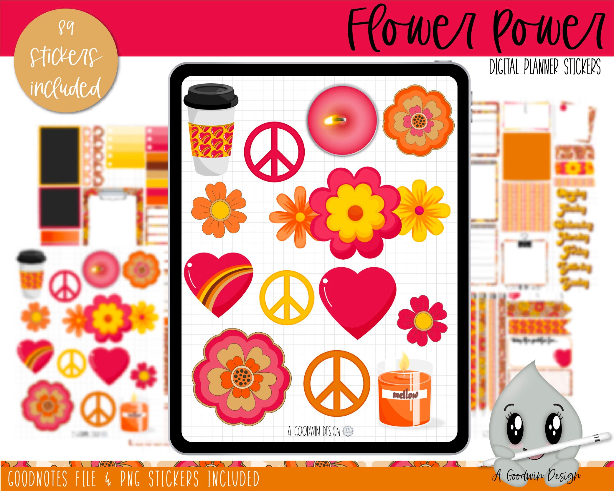 Flower Power Digital Planner Stickers | Decorative Sticker Set ...