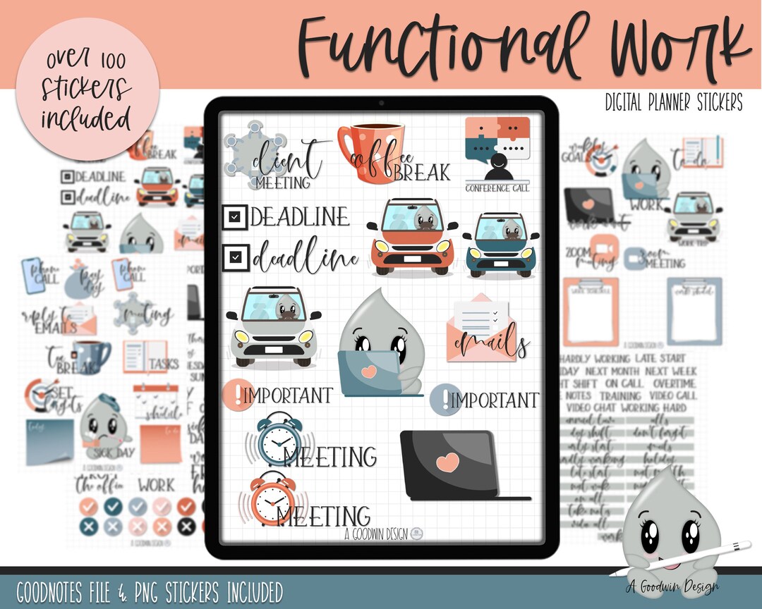 Work Functional Planner Stickers | Decorative Sticker Set | Goodnotes ...