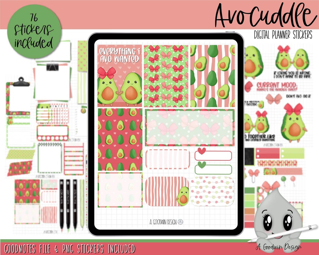 Avocado - Avocuddle Digital Planner Stickers | Decorative Sticker Set ...