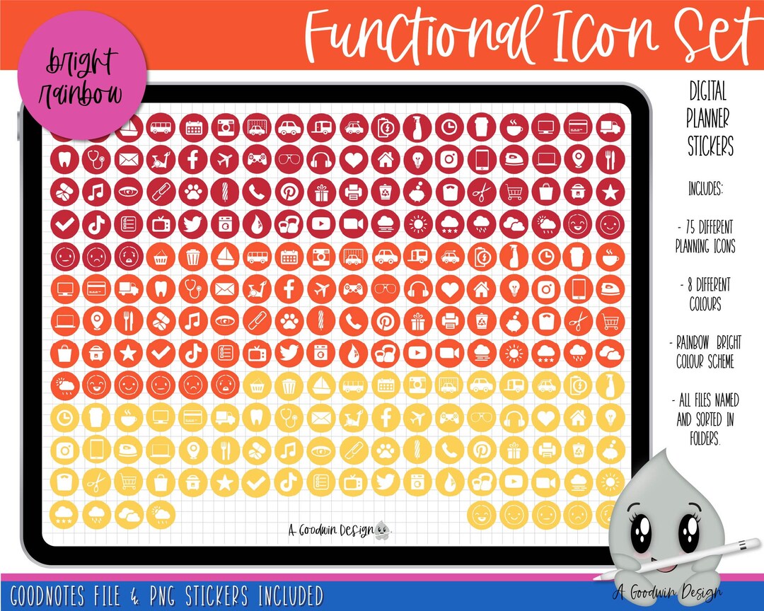 Functional Icons - Bright Rainbow Planner Stickers | Functional Sticker ...