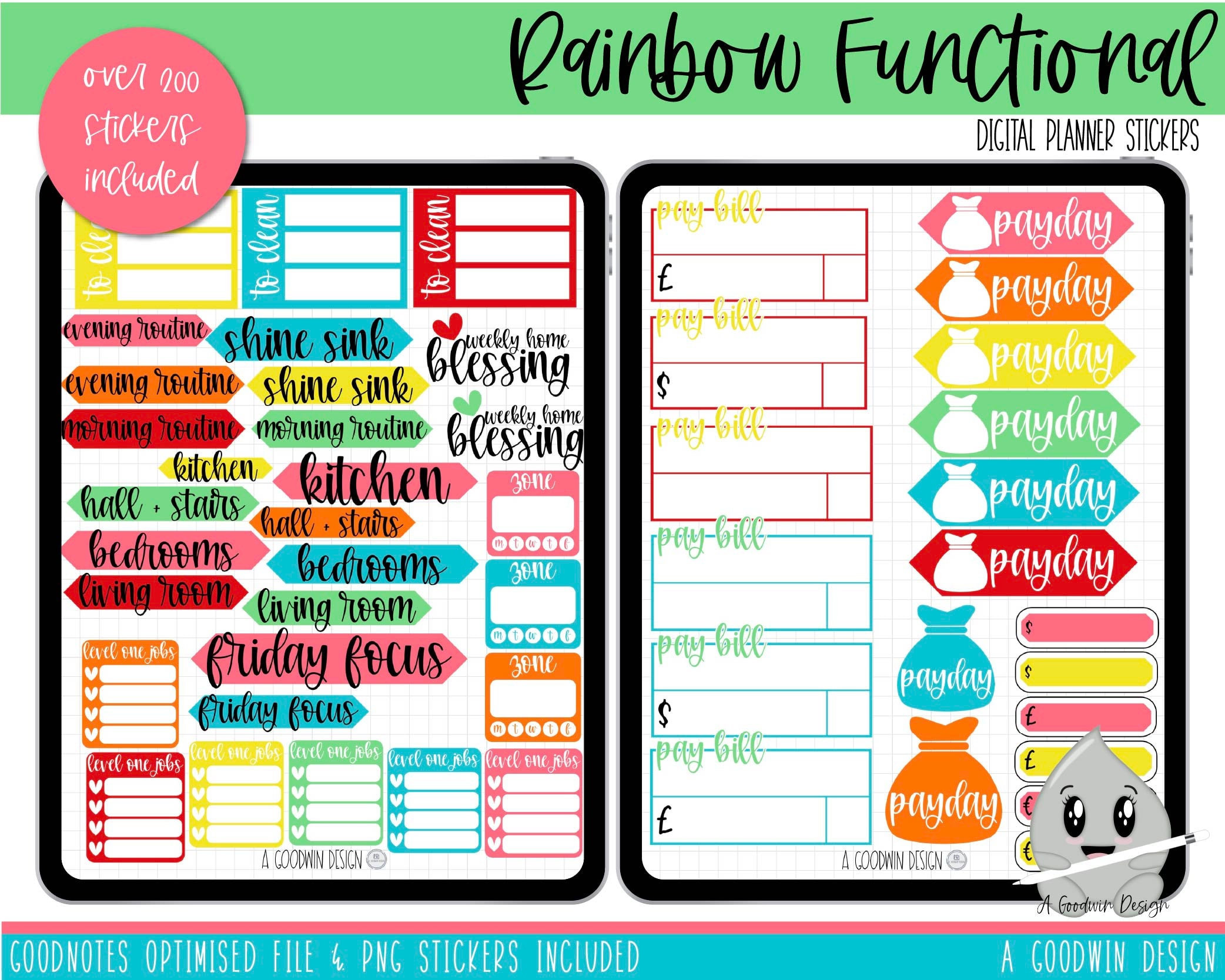 Rainbow Functional Digital Planner Stickers Goodnotes - Etsy