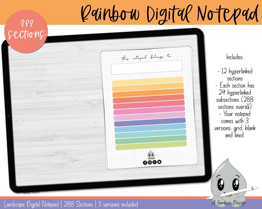 Rainbow Digital Notepad | 288 Sectioned Notebook | Landscape Notebook ...