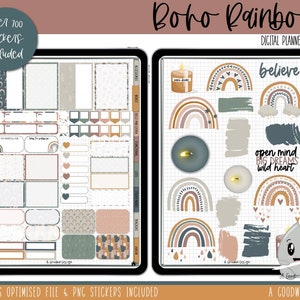 Boho Rainbows Digital Planner Stickers | Goodnotes Planner Stickers ...