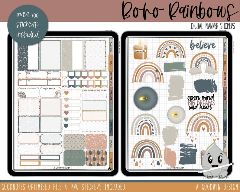 Boho Rainbows Digital Planner Stickers Goodnotes Planner - Etsy