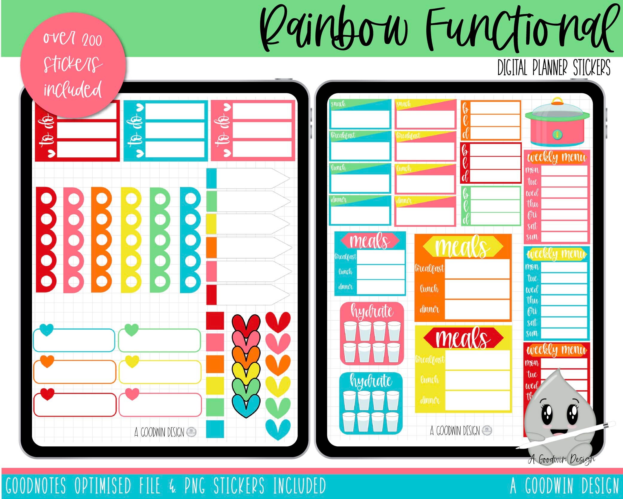 Rainbow Functional Digital Planner Stickers Goodnotes - Etsy