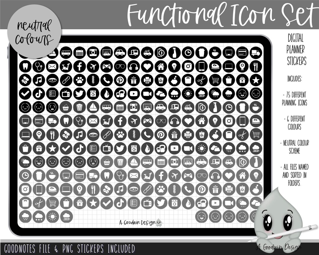 Functional Icons - Neutral Planner Stickers | Functional Sticker Set ...