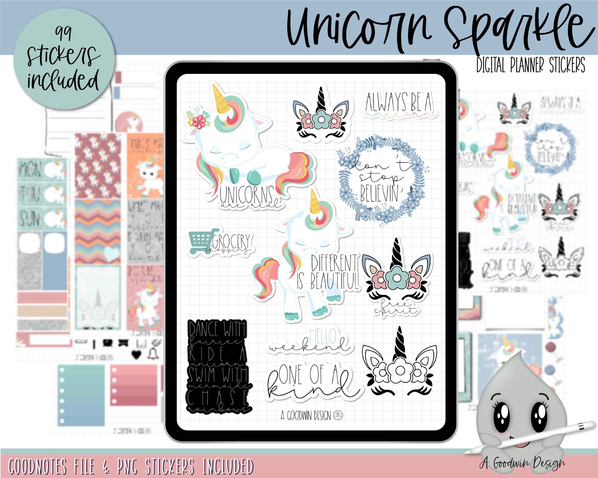 Unicorn Sparkle Weekly Digital Planner Stickers Goodnotes - Etsy
