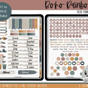 Boho Rainbows Digital Planner Stickers | Goodnotes Planner Stickers ...