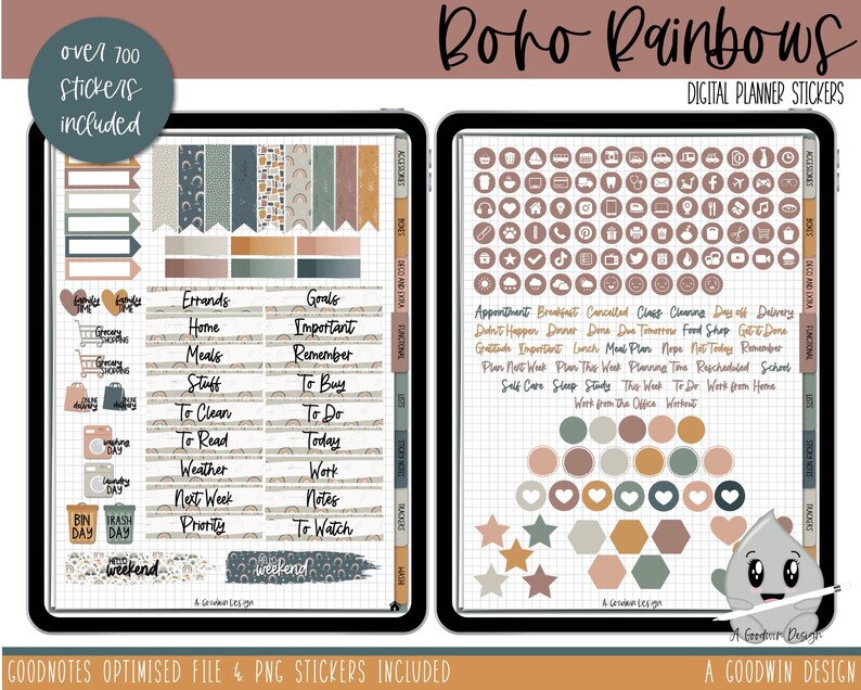 Boho Rainbows Digital Planner Stickers Goodnotes Planner - Etsy