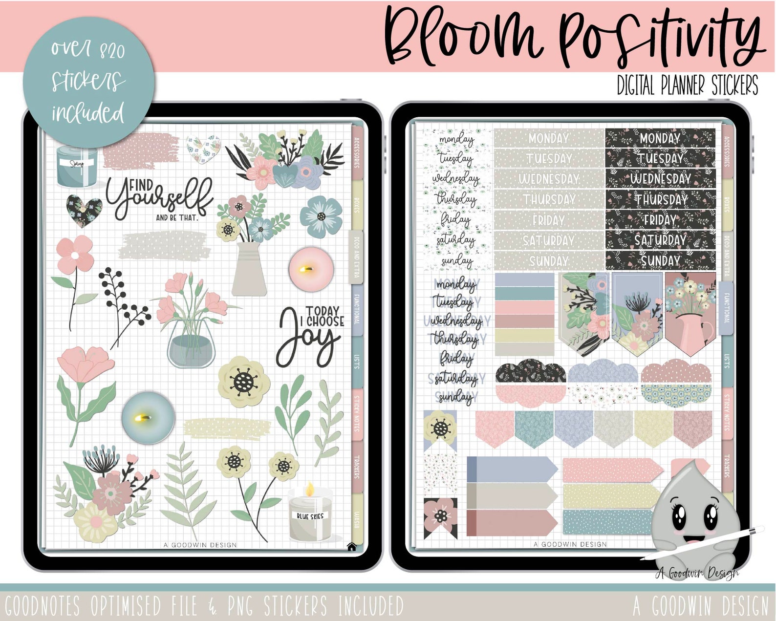 Bloom Positivity Digital Planner Stickers | Goodnotes Planner Stickers ...