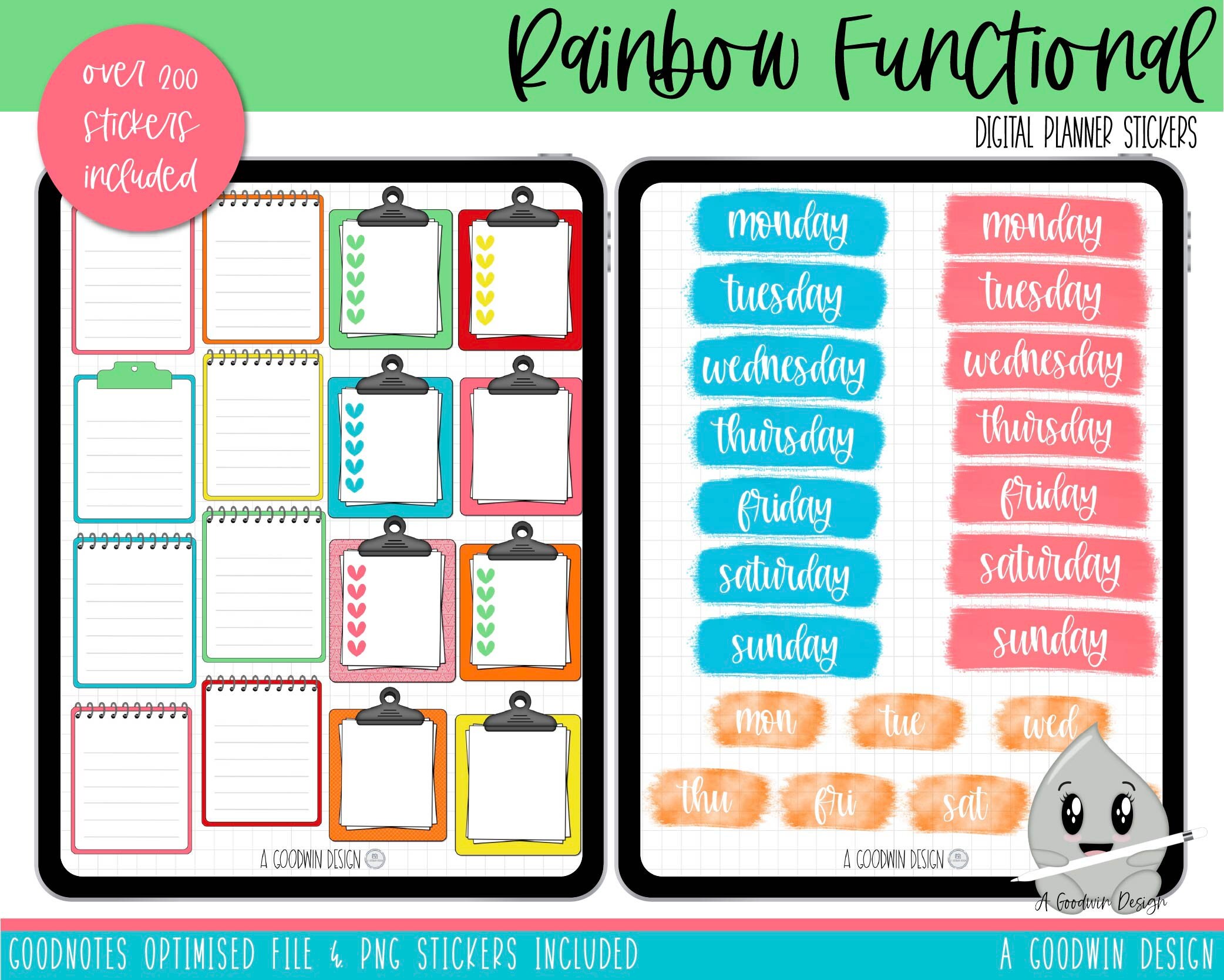 Rainbow Functional Digital Planner Stickers Goodnotes - Etsy