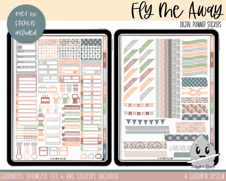 Fly Me Away - Hot Air Balloon Digital Planner Stickers | Goodnotes ...