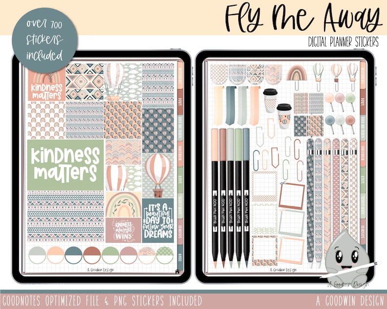 Fly Me Away - Hot Air Balloon Digital Planner Stickers | Goodnotes ...