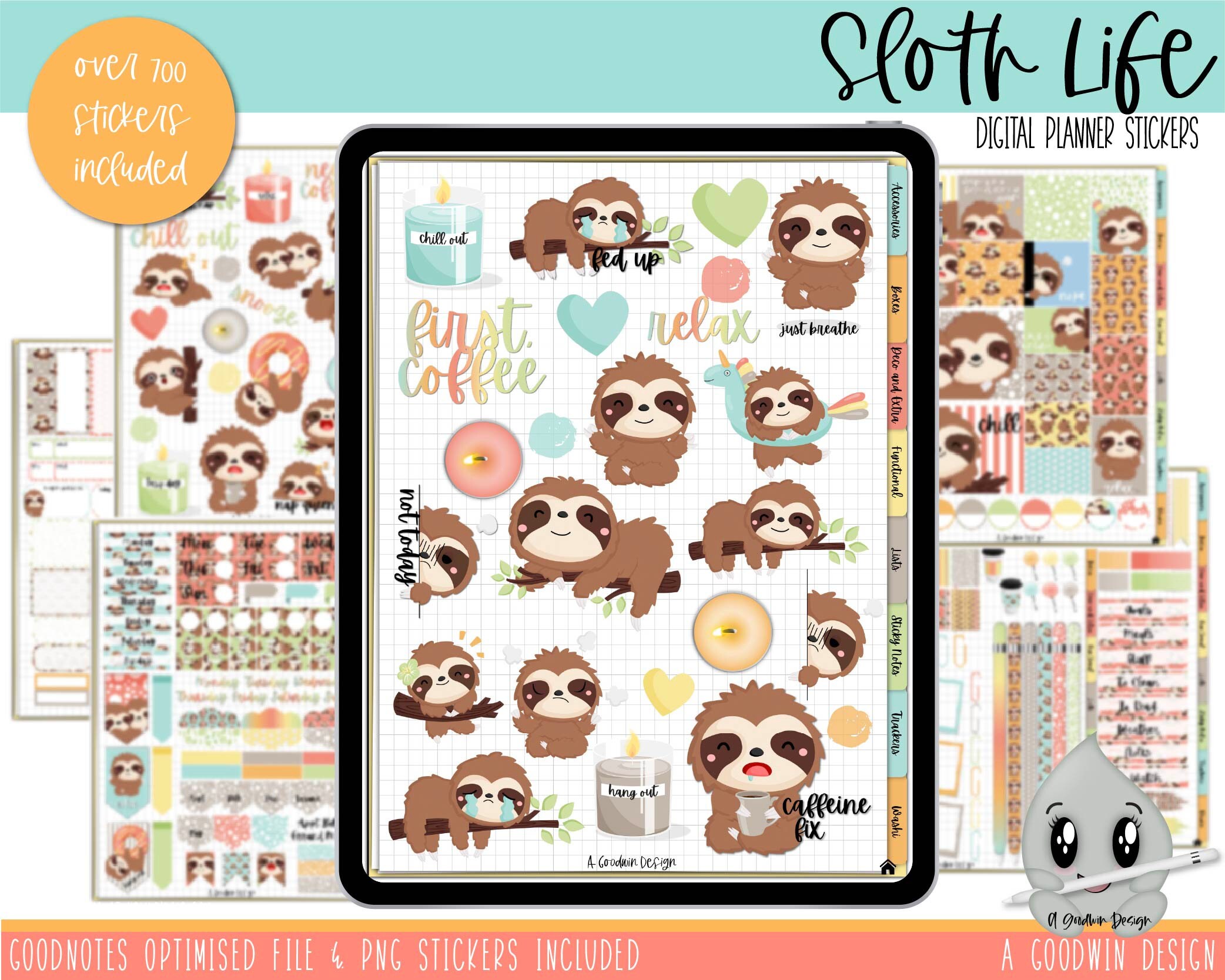 Sloth Life Digital Planner Stickers | Goodnotes Planner Stickers | iPad ...