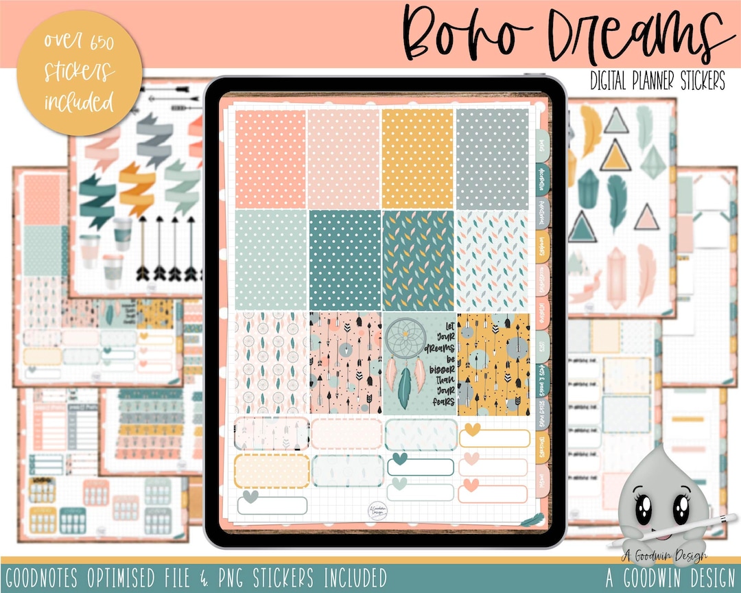 Boho Dreams Monthly Digital Planner Stickers | Goodnotes Planner ...