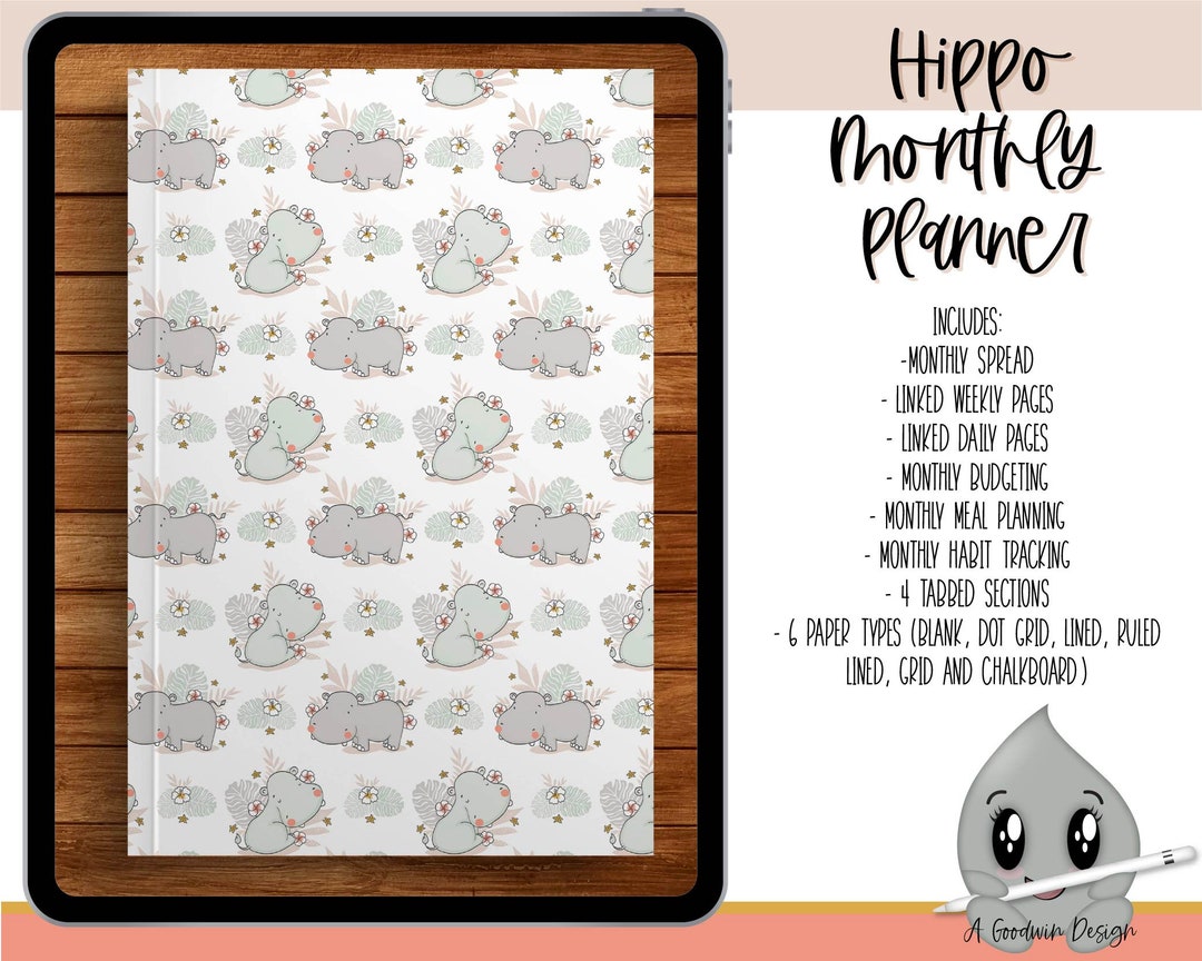 Hippo Monthly Portrait Planner for Goodnotes | iPad Planner | Goodnotes ...