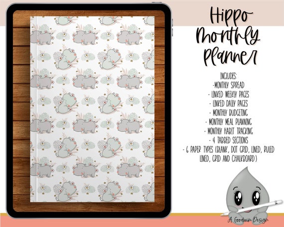 Hippo Monthly Portrait Planner for Goodnotes Ipad Planner - Etsy