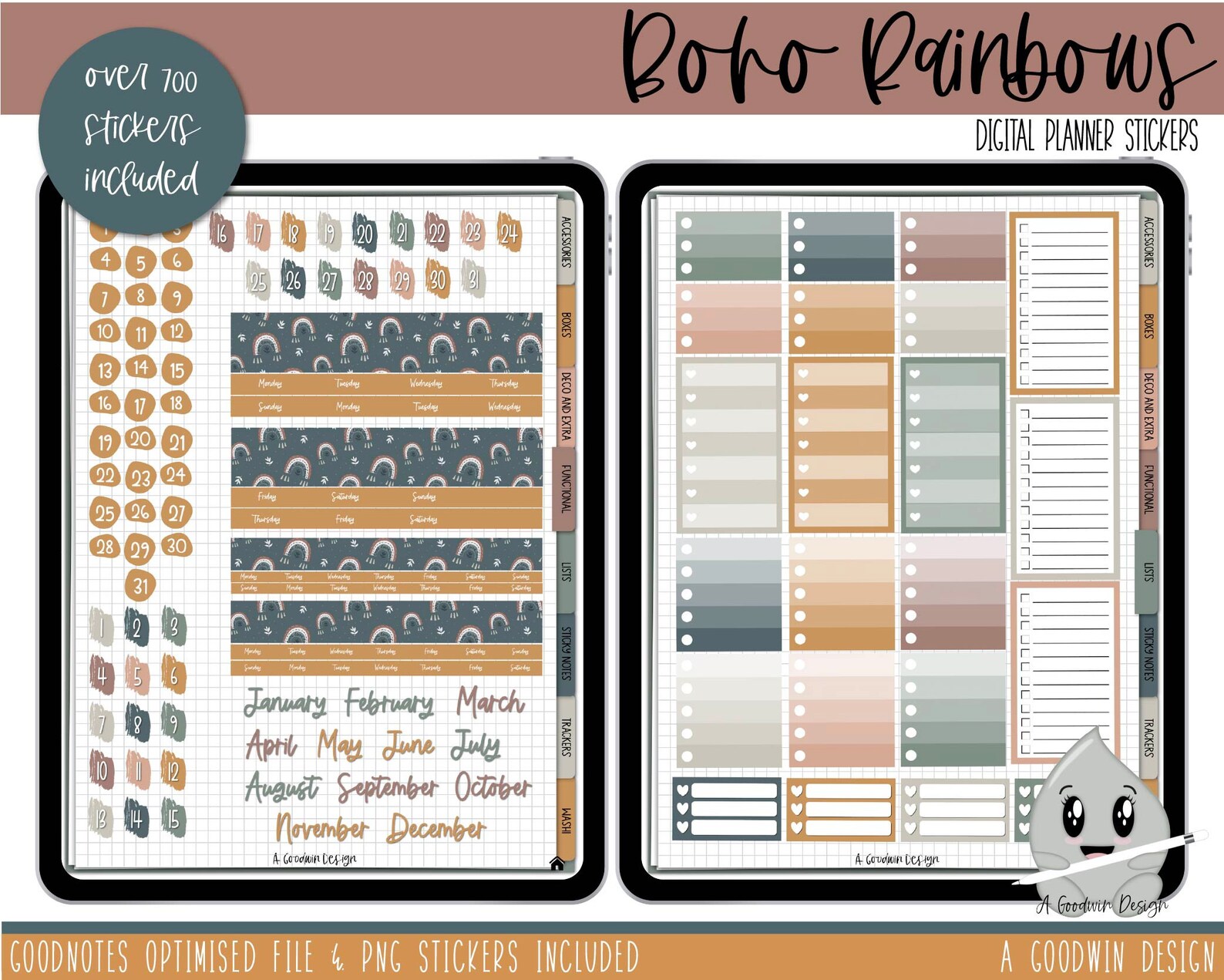 Boho Rainbows Digital Planner Stickers Goodnotes Planner - Etsy