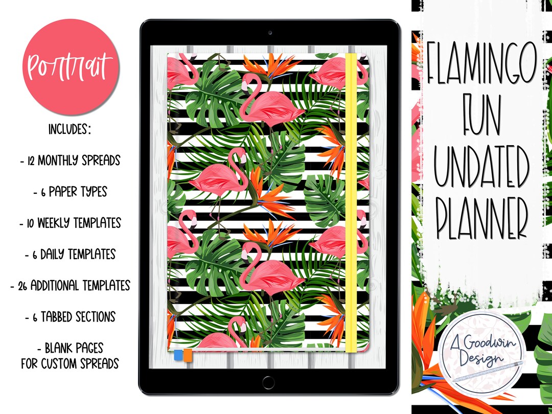 Flamingo Fun Undated Digital Portrait Planner for Goodnotes iPad ...