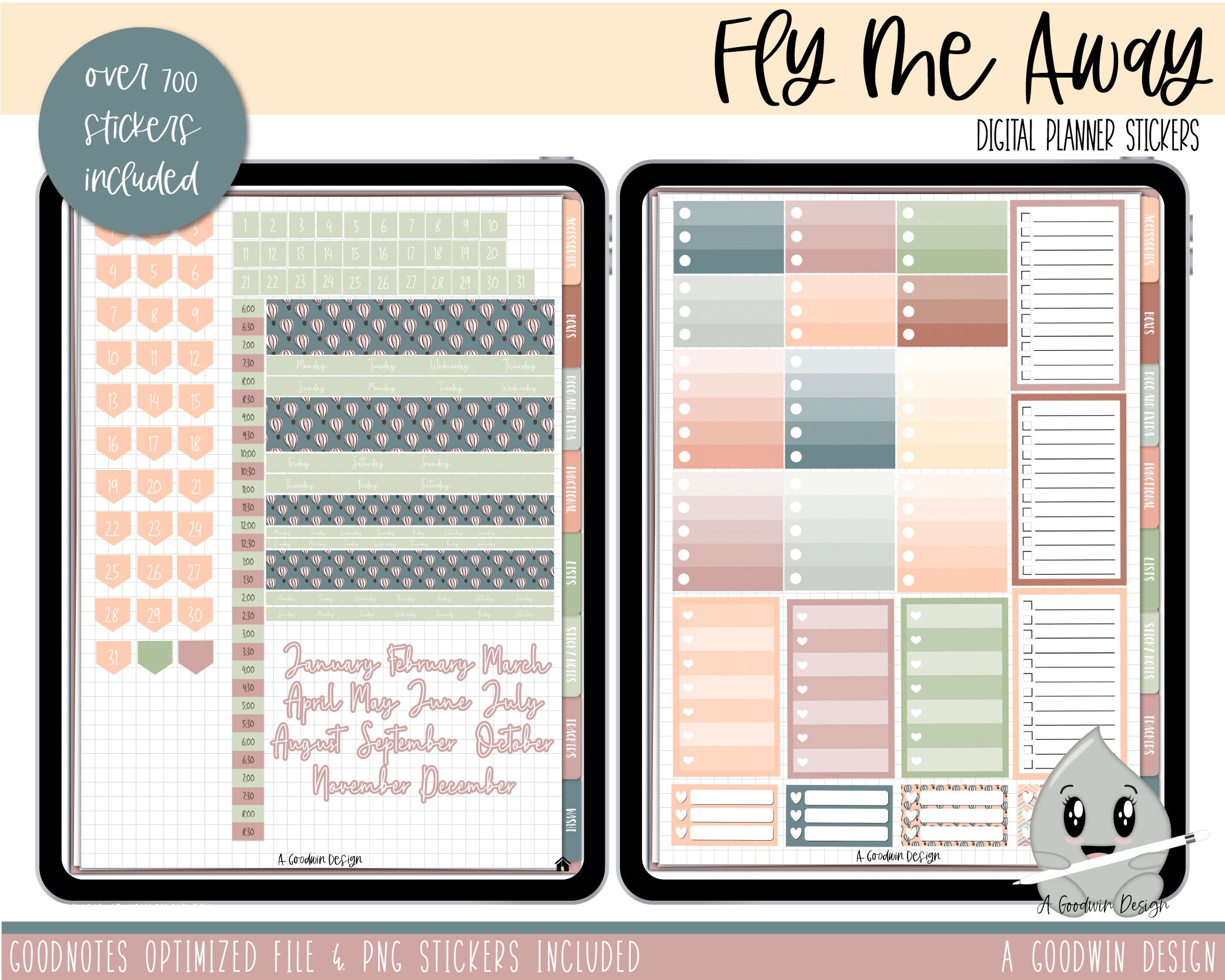 Fly Me Away Hot Air Balloon Digital Planner Stickers - Etsy UK