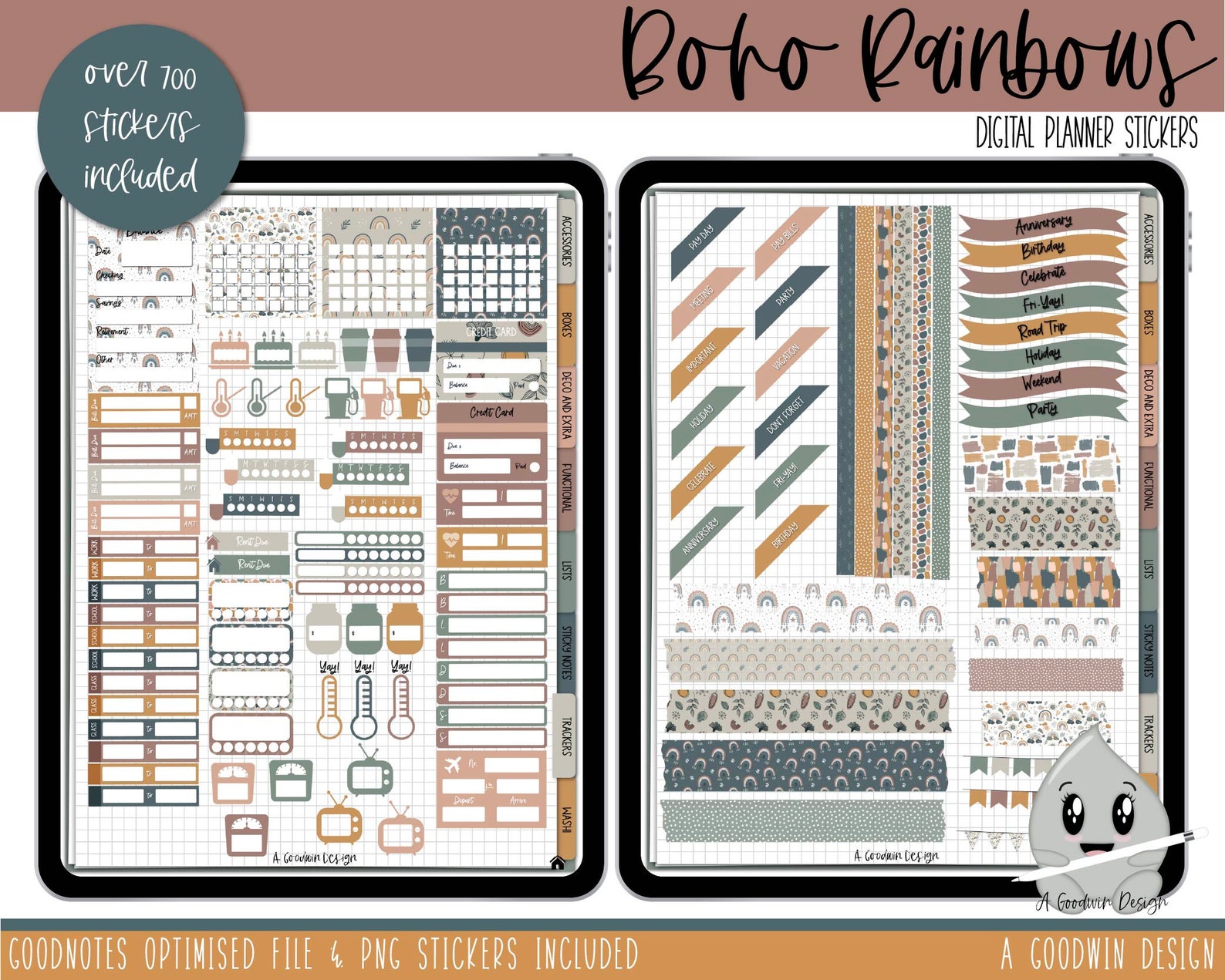 Boho Rainbows Digital Planner Stickers Goodnotes Planner | Etsy