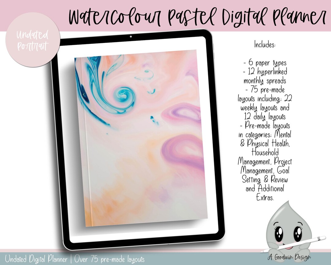 Pastel Watercolour Undated Digital Planner | Digital Planning ...
