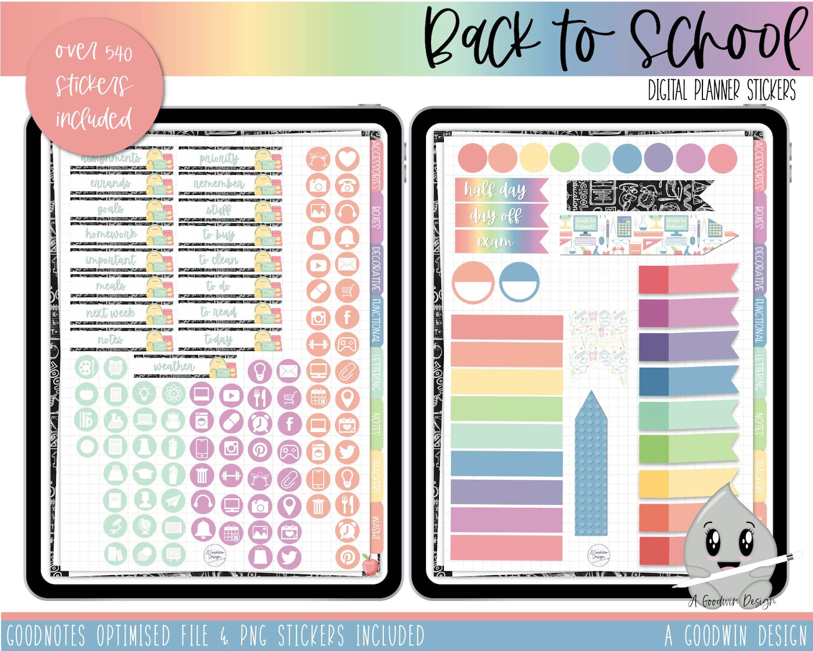 Back to School Bundle Digital Planner Stickers Goodnotes | Etsy UK