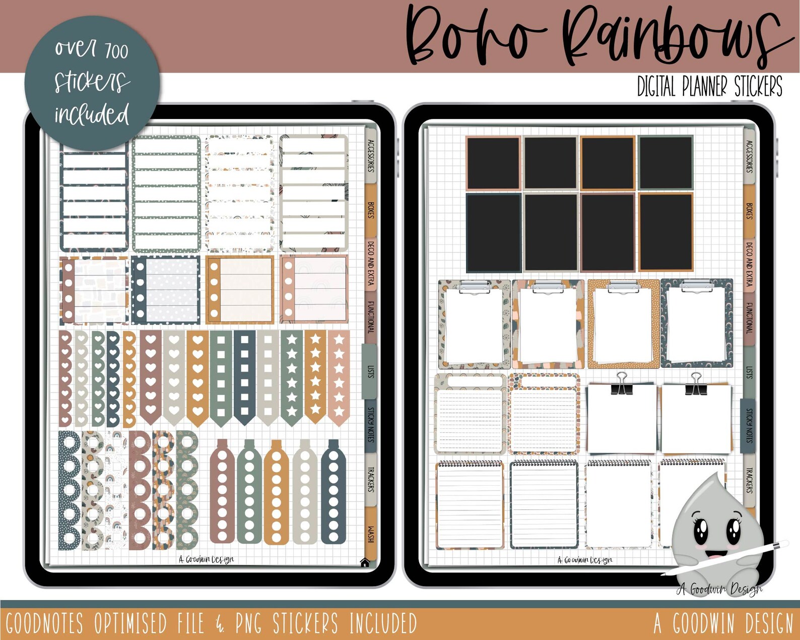 Boho Rainbows Digital Planner Stickers Goodnotes Planner | Etsy