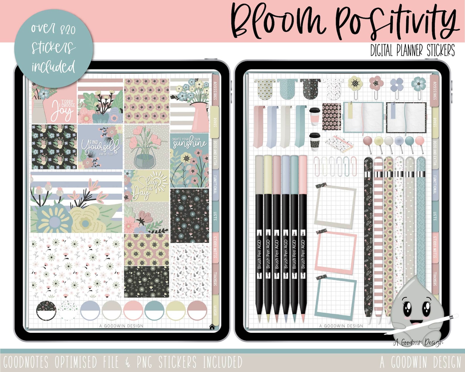 Bloom Positivity Digital Planner Stickers | Goodnotes Planner Stickers ...