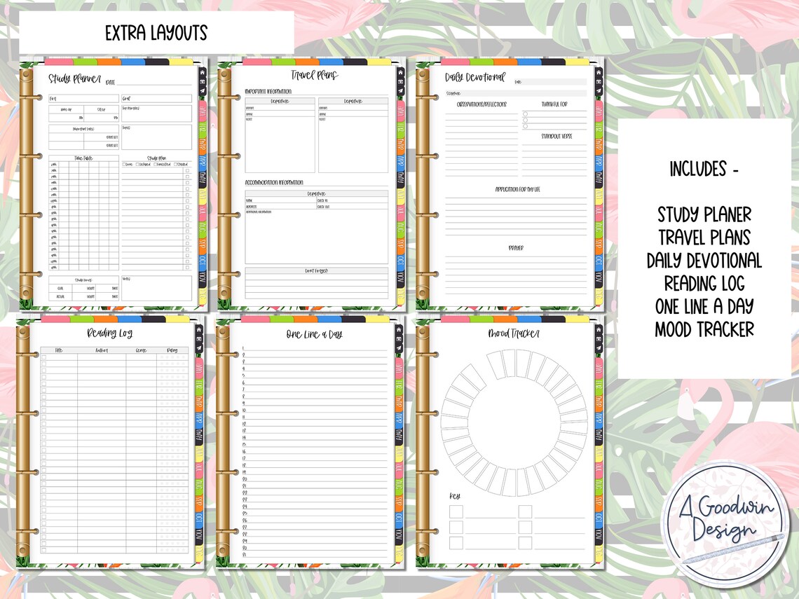 Flamingo Fun Undated Digital Portrait Planner for Goodnotes | iPad ...