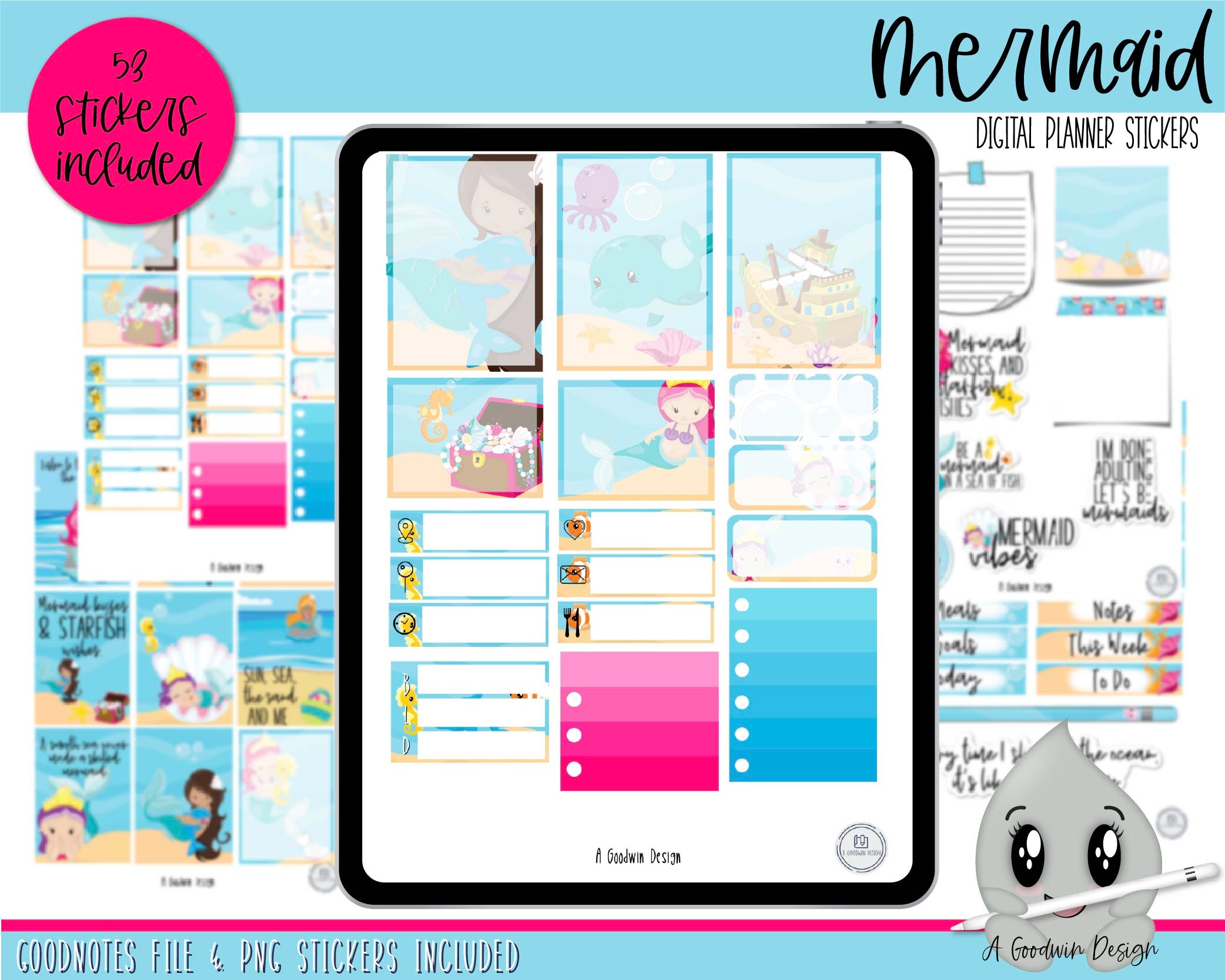Mermaid Weekly Digital Planner Stickers | Goodnotes Planner Stickers ...