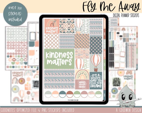Fly Me Away Hot Air Balloon Digital Planner Stickers | Etsy UK