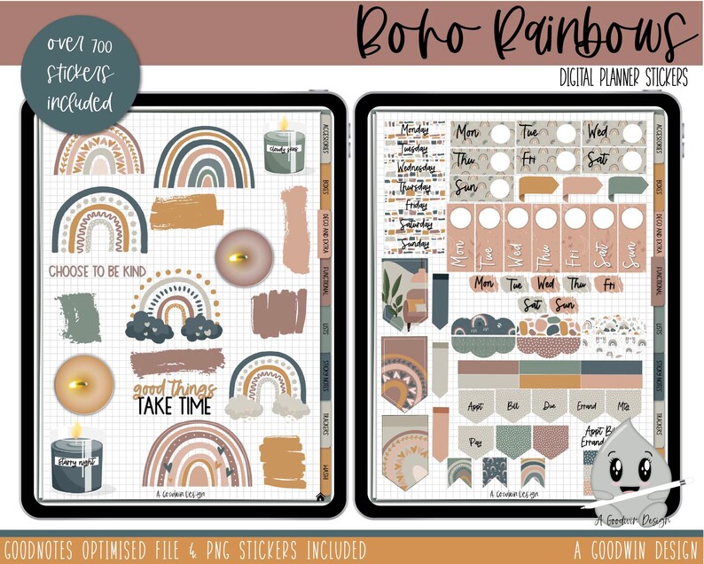 Boho Rainbows Digital Planner Stickers Goodnotes Planner - Etsy