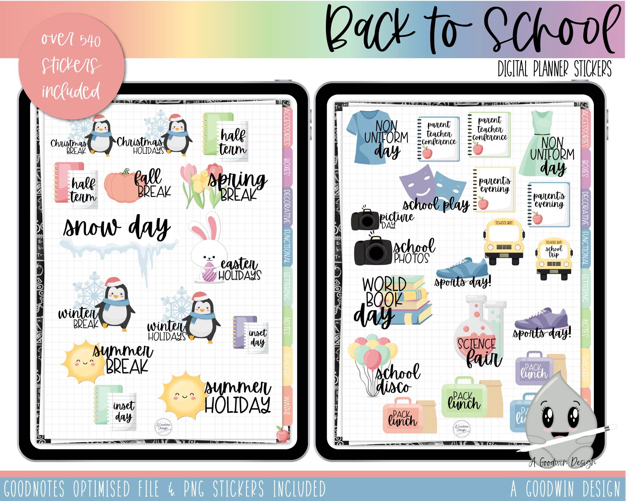 Back to School Bundle Digital Planner Stickers Goodnotes | Etsy UK