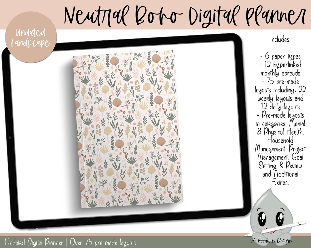 Neutral Boho Undated Digital Planner | Digital Planning | Goodnotes ...