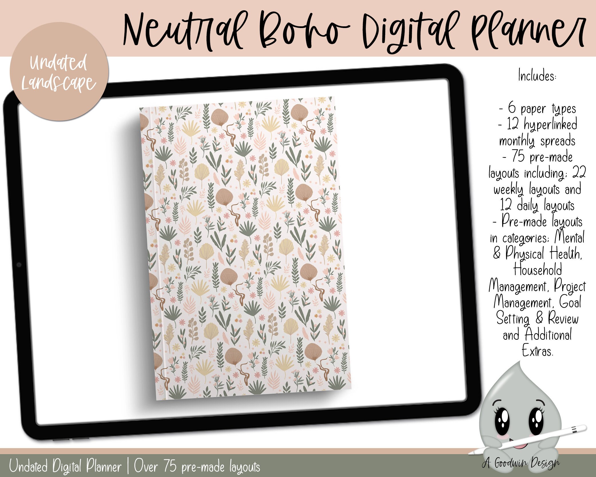 Neutral Boho Undated Digital Planner | Digital Planning | Goodnotes ...
