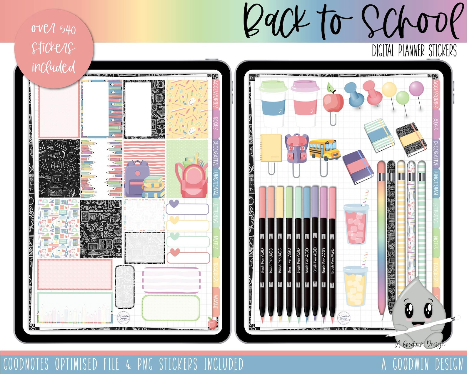Back to School Bundle Digital Planner Stickers Goodnotes | Etsy UK