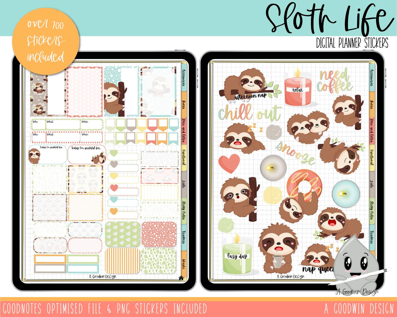 Sloth Life Digital Planner Stickers | Goodnotes Planner Stickers | iPad ...