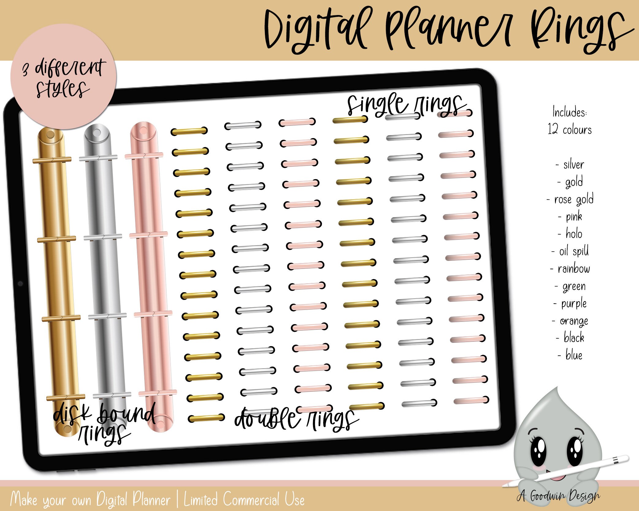 Digital Planner Rings | Metals | Personal and Limited Commercial Use ...