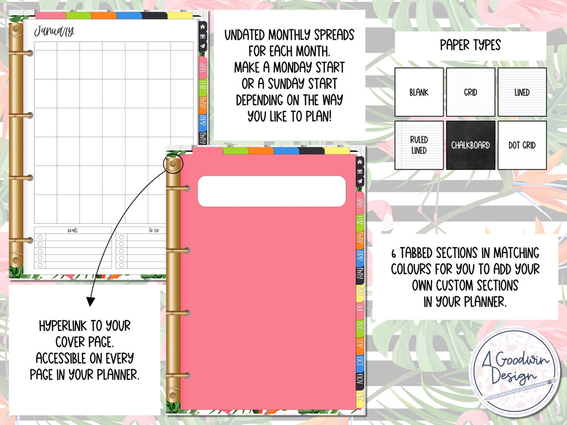 Flamingo Fun Undated Digital Portrait Planner for Goodnotes | iPad ...