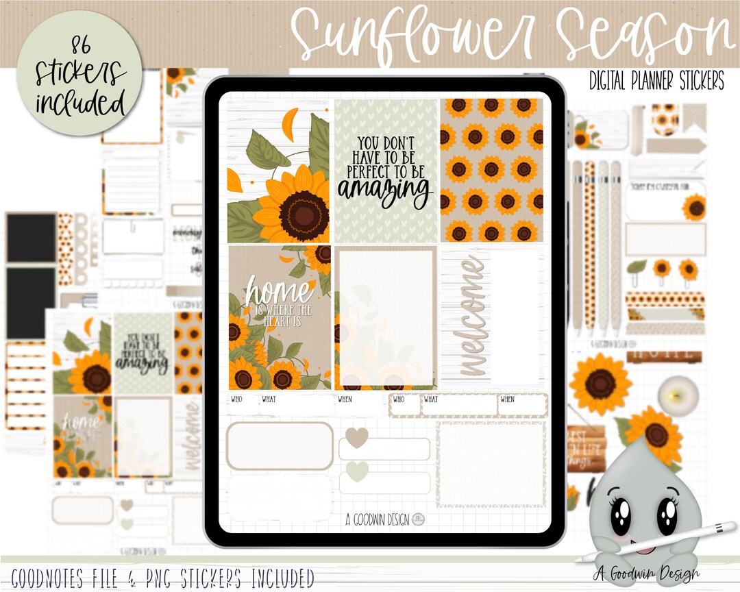 Sunflower Season Digital Planner Stickers | Decorative Sticker Set ...