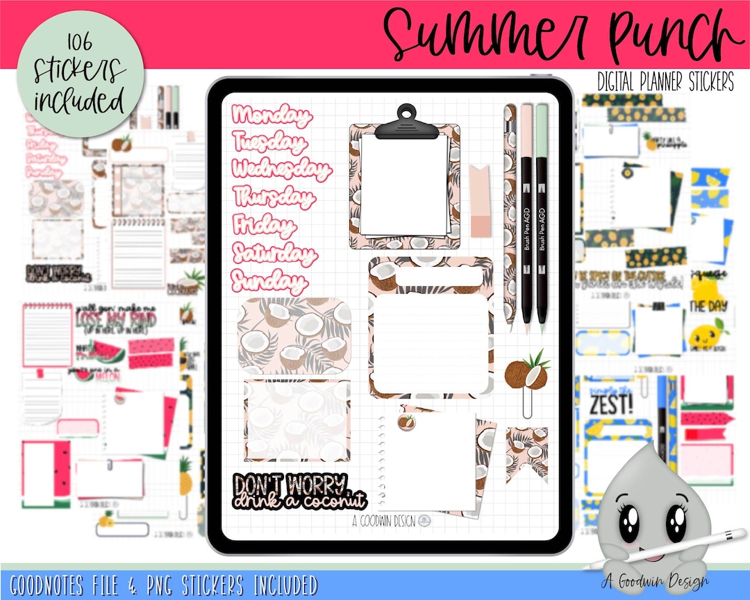 Summer Punch Digital Planner Stickers | Decorative Sticker Set ...