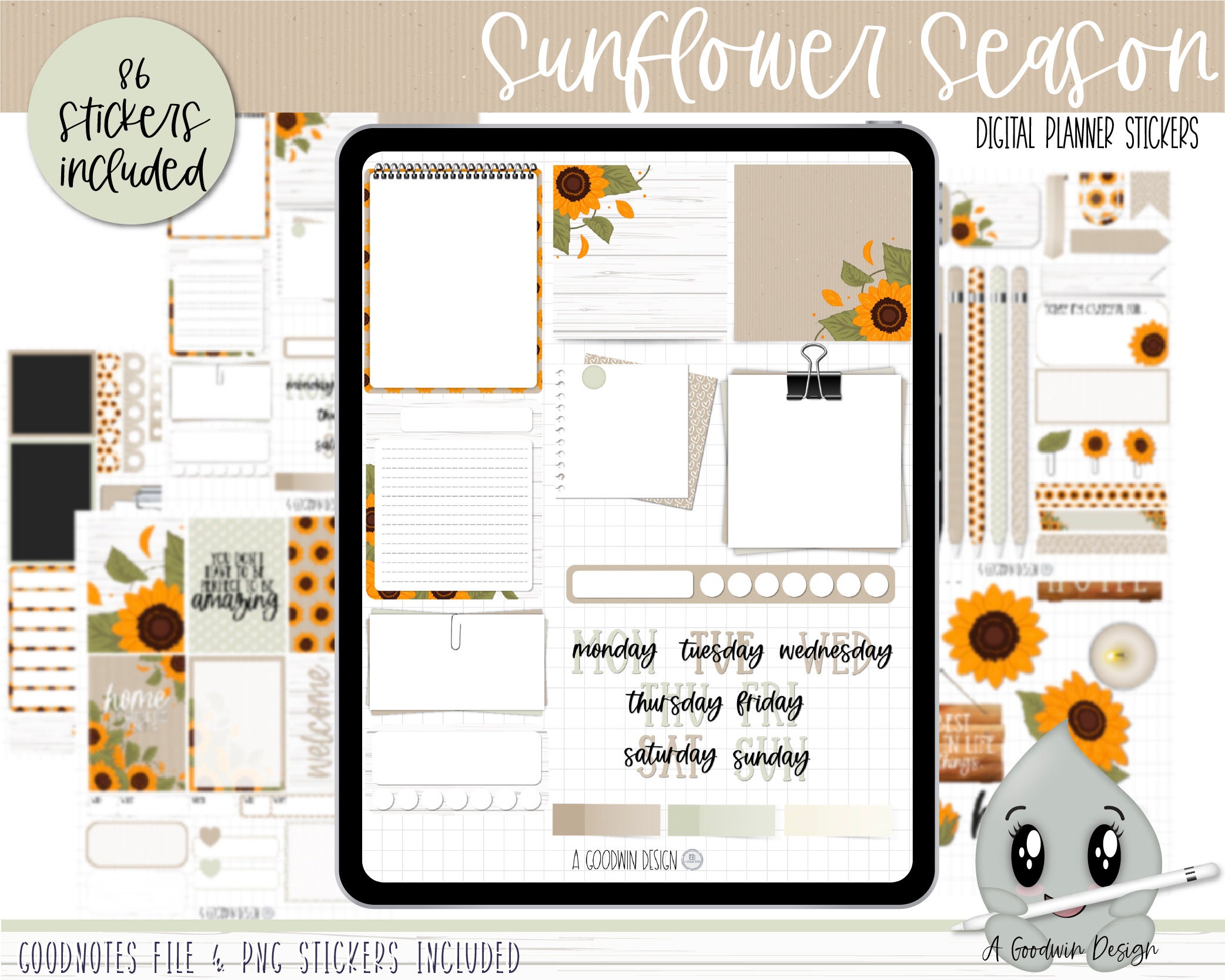 Sunflower Season Digital Planner Stickers Decorative Sticker - Etsy