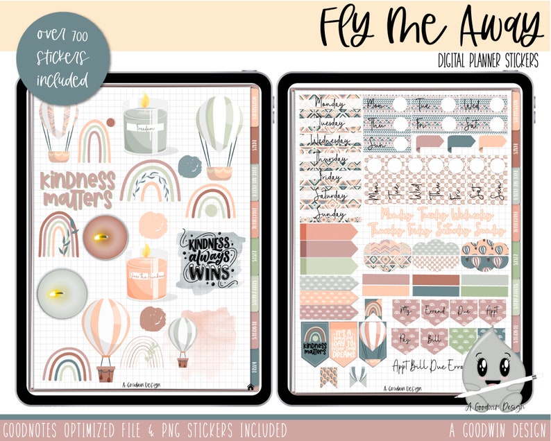 Fly Me Away - Hot Air Balloon Digital Planner Stickers | Goodnotes ...