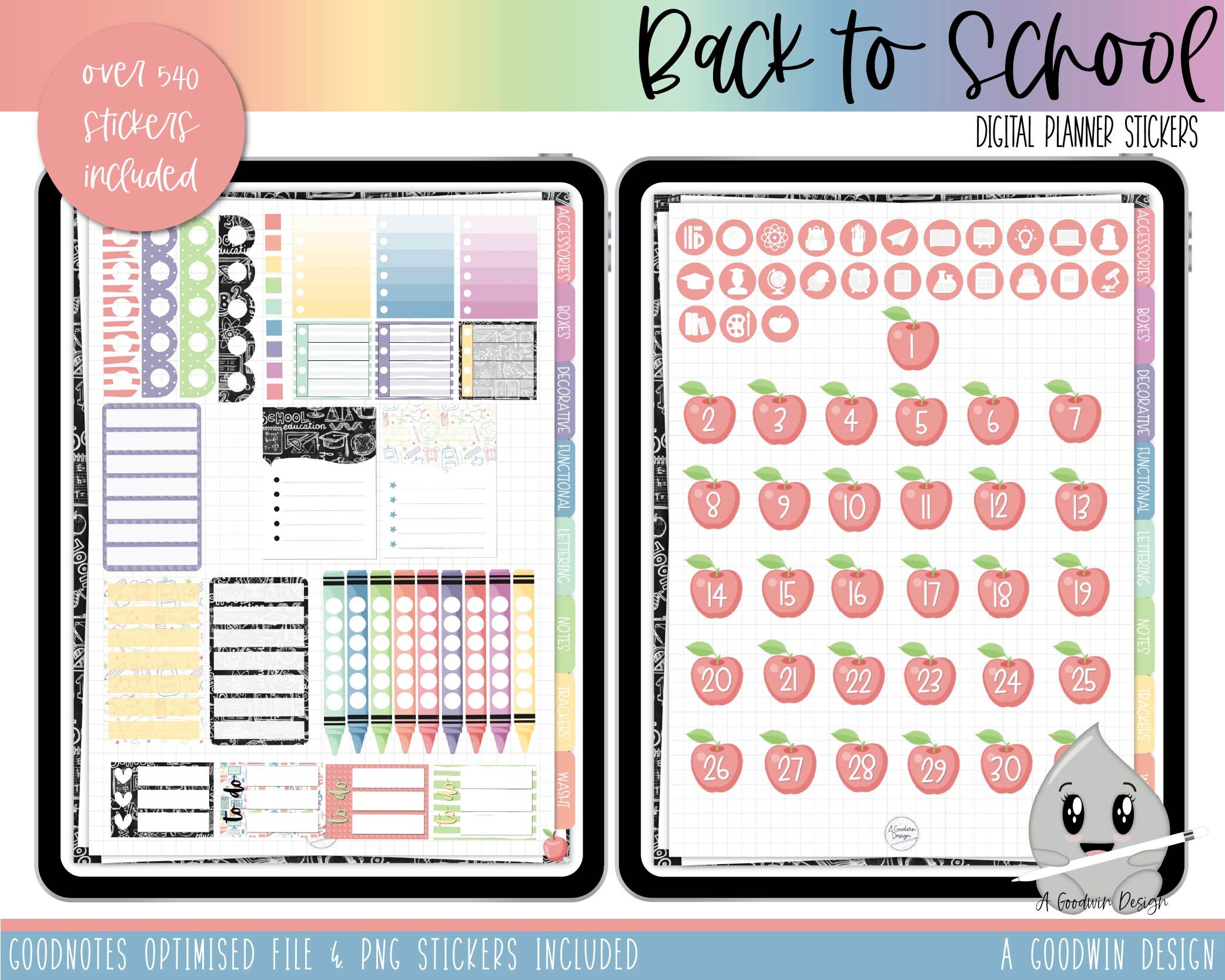 Back to School Bundle Digital Planner Stickers Goodnotes | Etsy UK