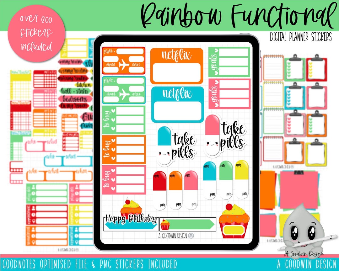 Rainbow Functional Digital Planner Stickers | Goodnotes Planner ...