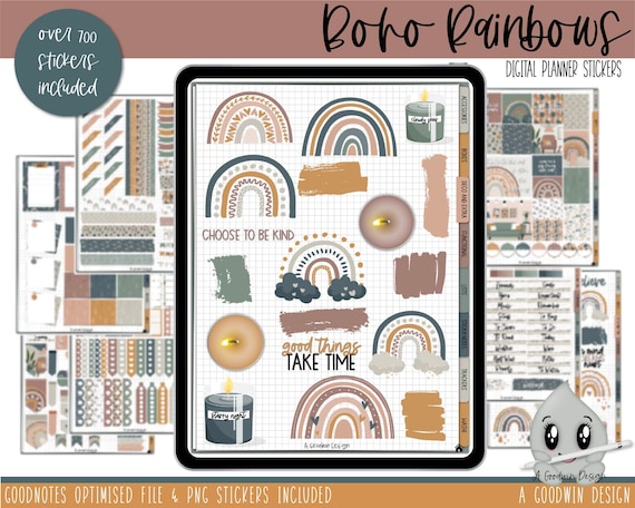 Boho Rainbows Digital Planner Stickers Goodnotes Planner | Etsy