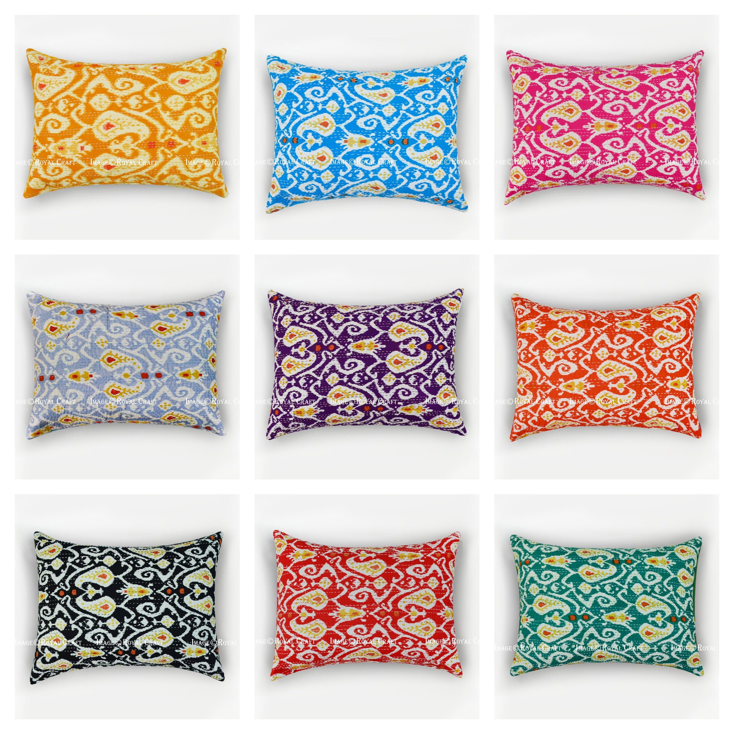 Colorful Boho Patterns Handmade Ikat Kantha Quilted Bedding | Etsy