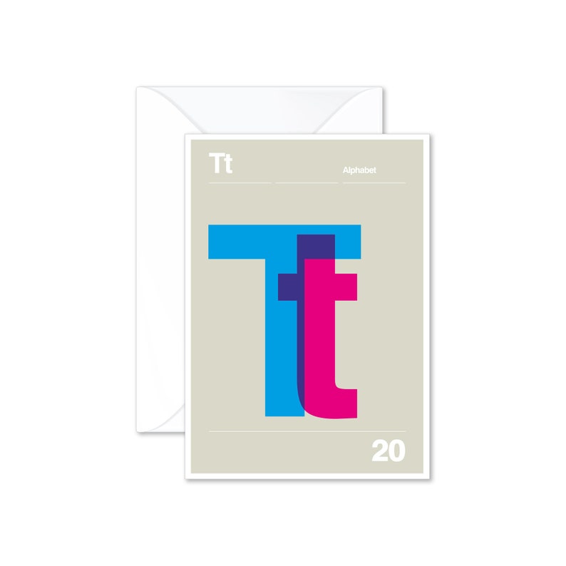 Initial Letter T Mini Card - Alphabet Typographical A6 Greeting Card - Etsy